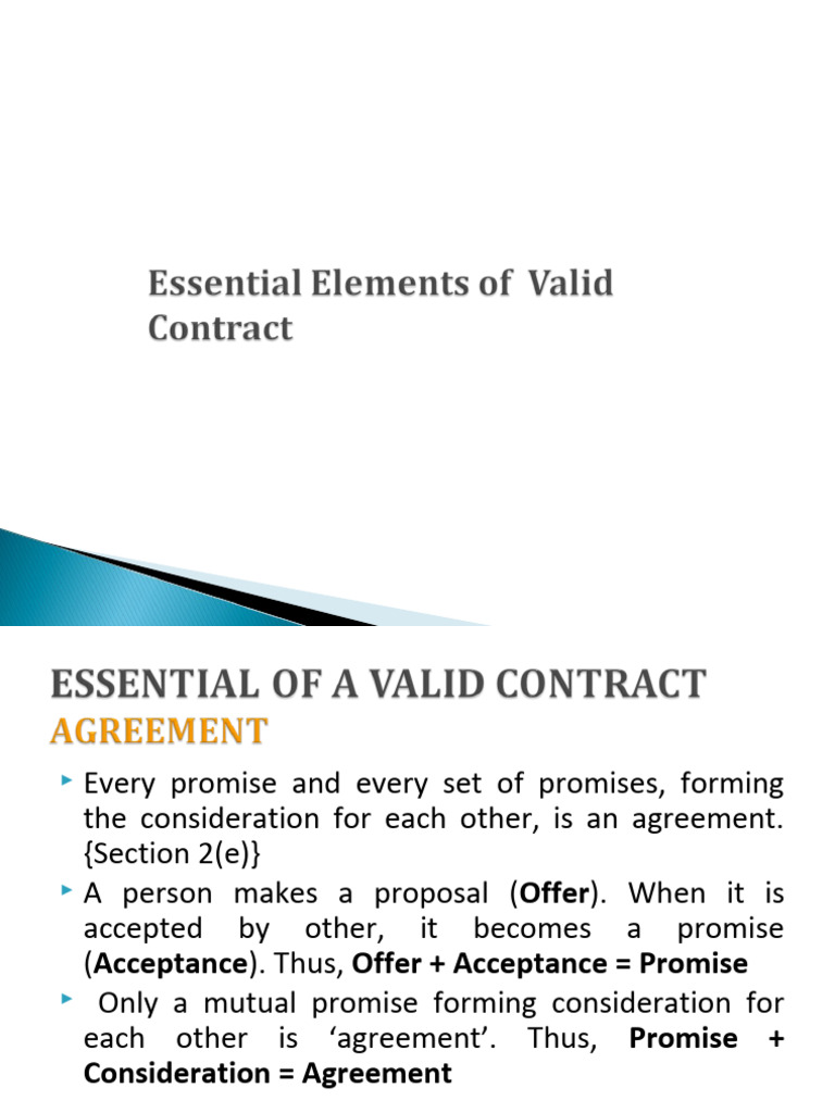 Essential Elements of A Valid Contract | PDF | Consideration | Business Law