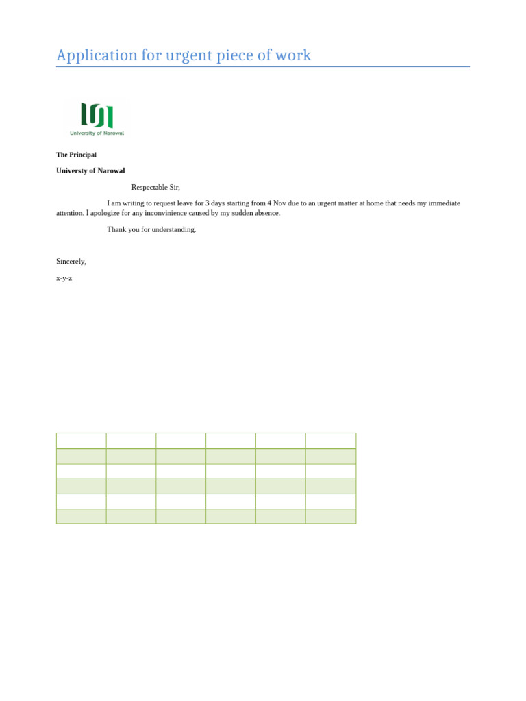 Leave Application for Urgent Work | PDF