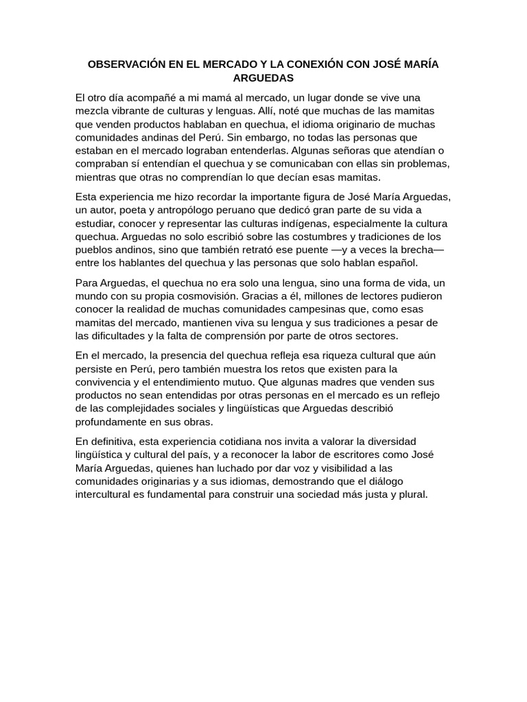 Mercado, Quechua y José María Arguedas | PDF