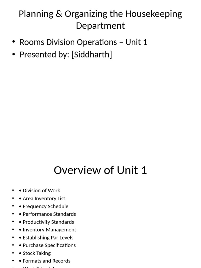 Planning Housekeeping Unit1 | PDF | Housekeeping