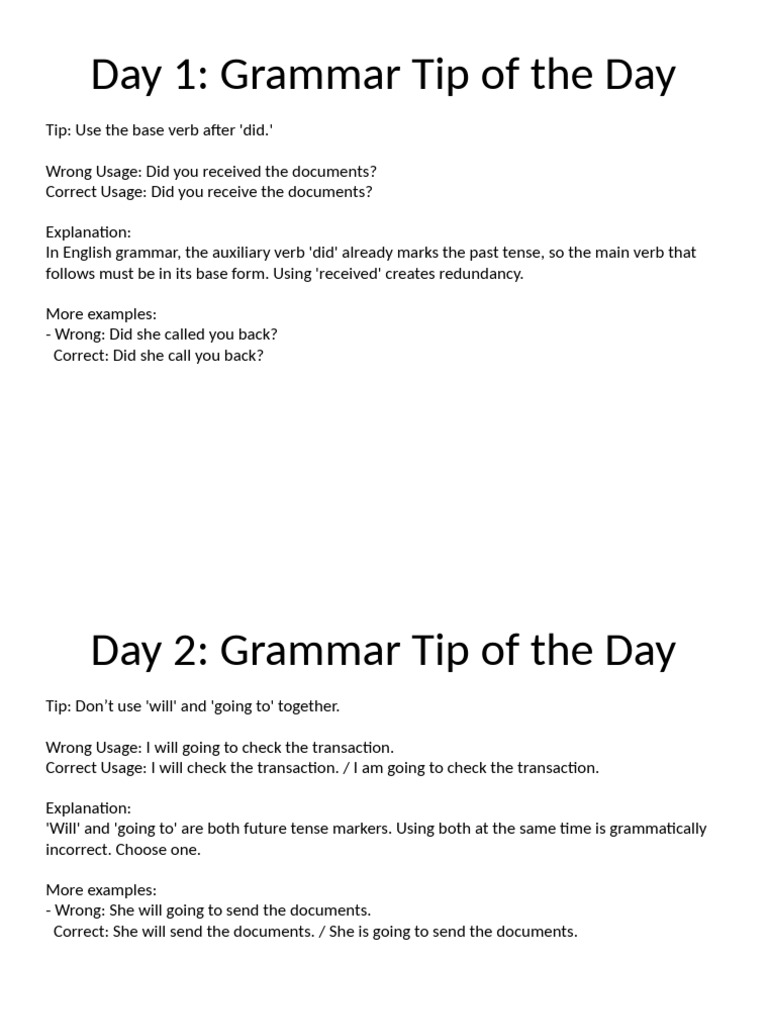 Grammar Tips for Clear Communication | PDF | Verb | Grammatical Tense