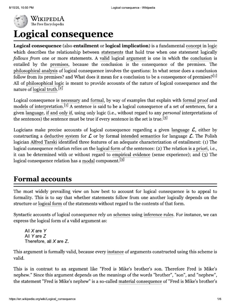 Logical Consequence - Wikipedia | PDF