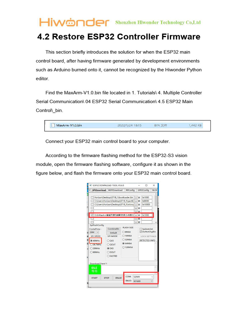 4.2 Restore ESP32 Controller Firmware | PDF