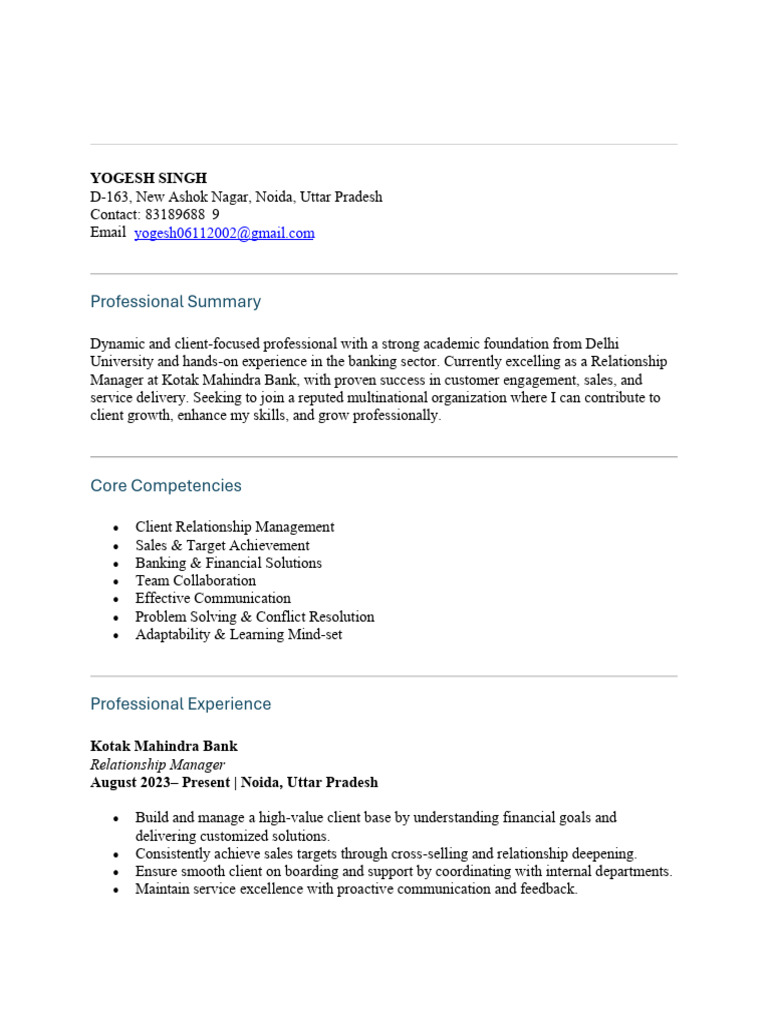 Professional Summary: Yogesh Singh | PDF