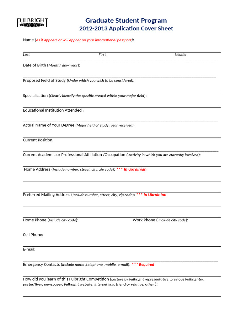 Student - 2012-2013 Application Cover Sheet | PDF