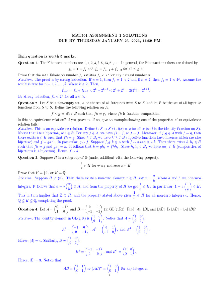 Assignment 1 - Solutions | PDF