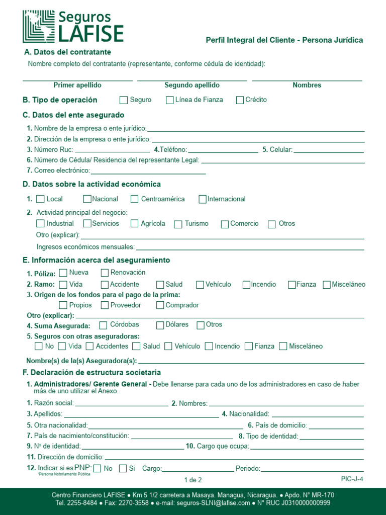 Perfil Integral del Cliente Jurídico LAFISE | PDF | Seguro