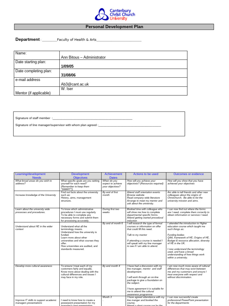 Sample Personal Development Plan (PDP) Admin | PDF | Mentorship | Learning