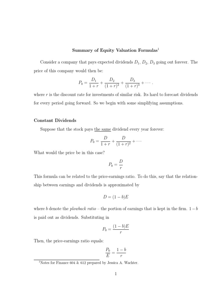 Equity Valuation Formulas Explained | PDF | Stock Valuation | Price ...