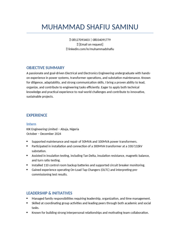 Muhammad Shafiu Saminu CV | PDF