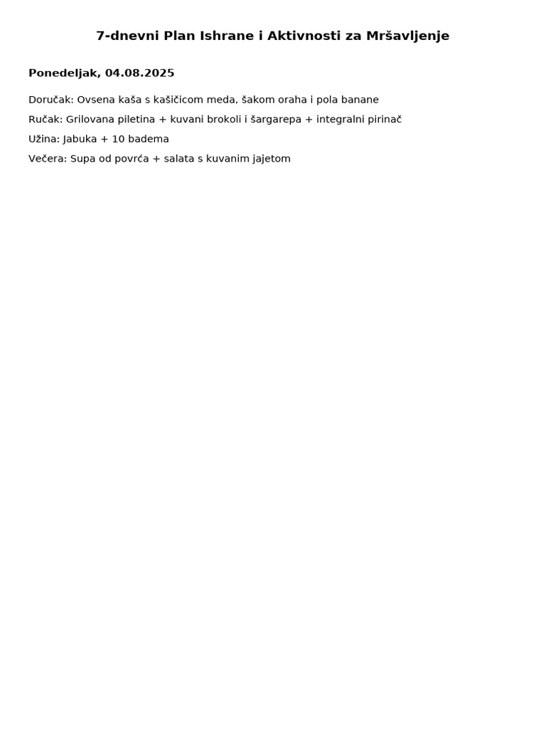 Plan Ishrane 7 Dana | PDF