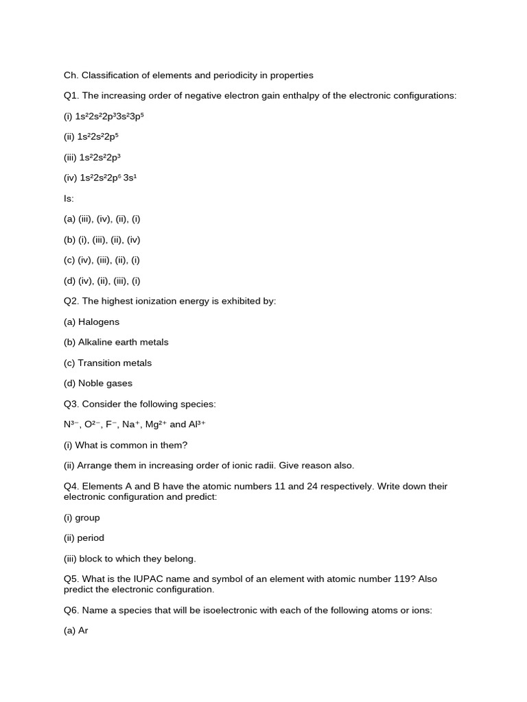 CH 3 Assignment | PDF | Periodic Table | Ion