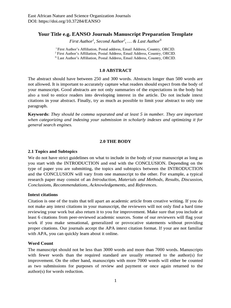 EANSO Journals Submission Guidelines | PDF | Abstract (Summary) | Citation