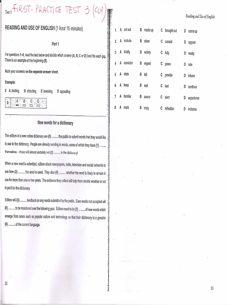 First Practice Test 3 (Cup) | PDF