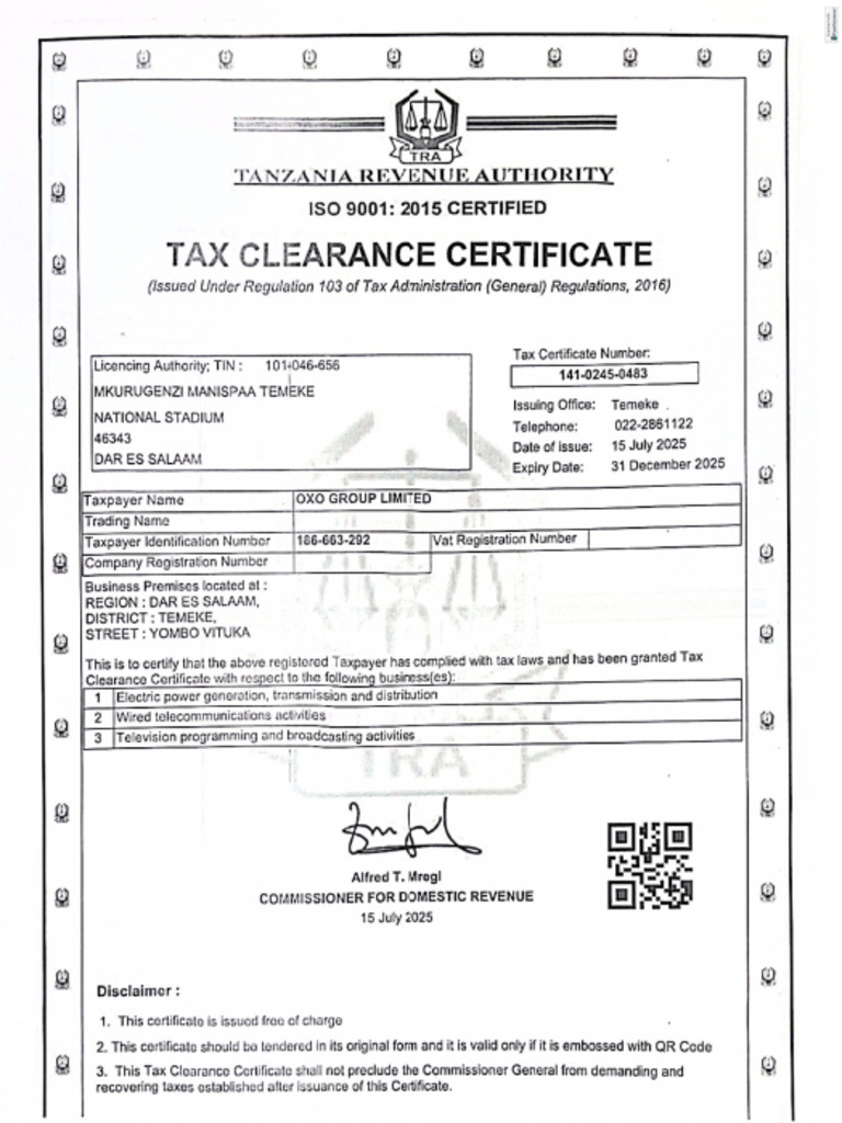 Tax Clearance 2025 | PDF