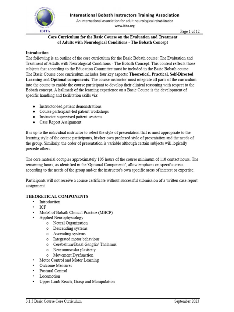 Bobath Concept Course Curriculum Overview | PDF | Motor Control ...