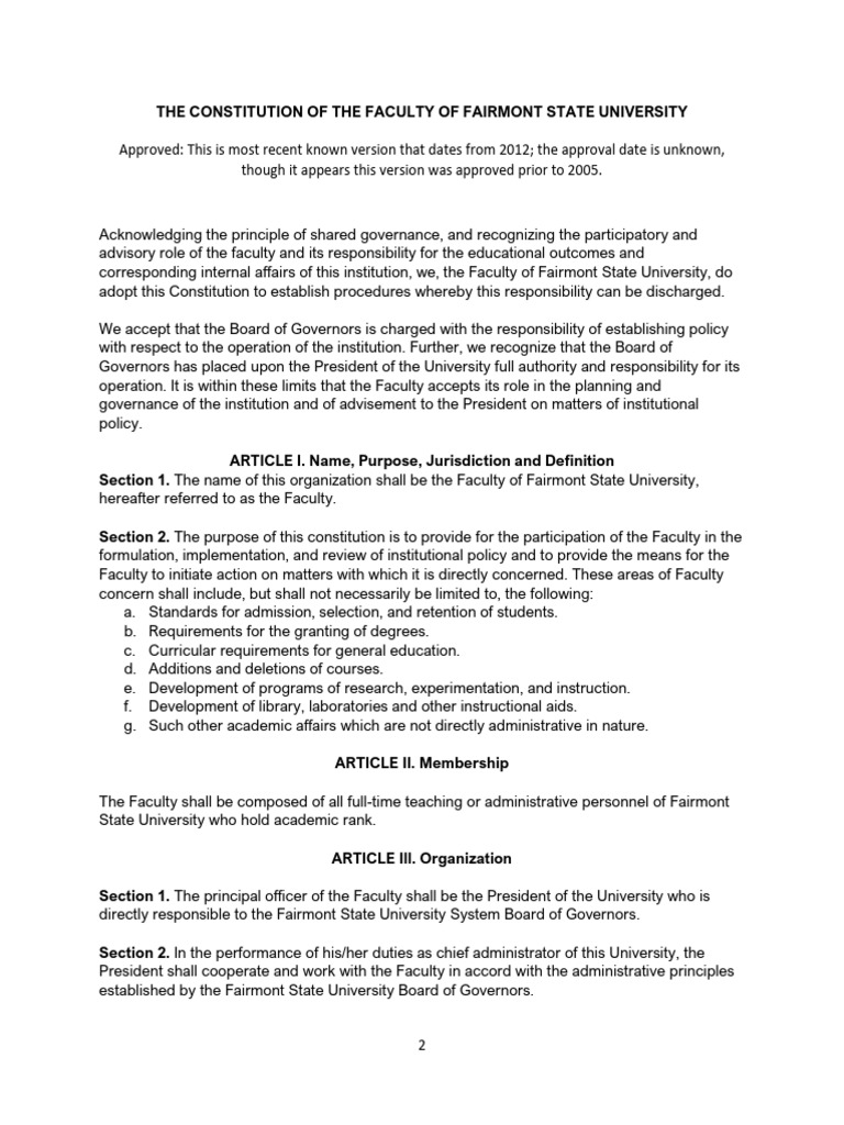 Fairmont State University Faculty Constitution | PDF | Presidents Of ...