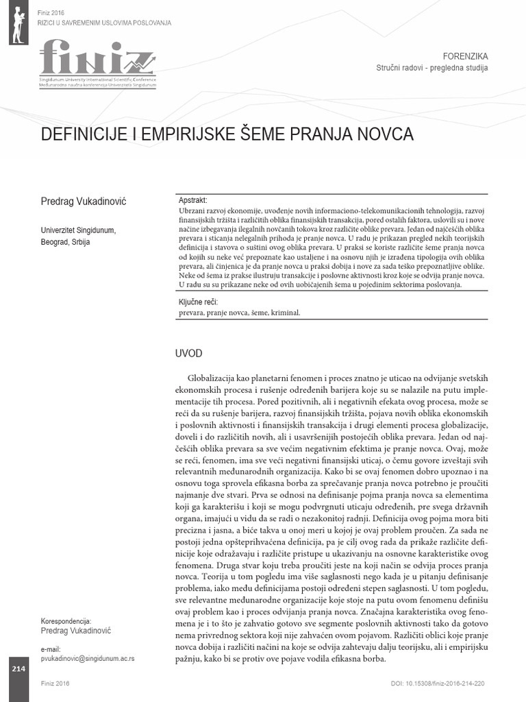 Definicije I Empirijske Šeme Pranja Novca: Predrag Vukadinović | PDF