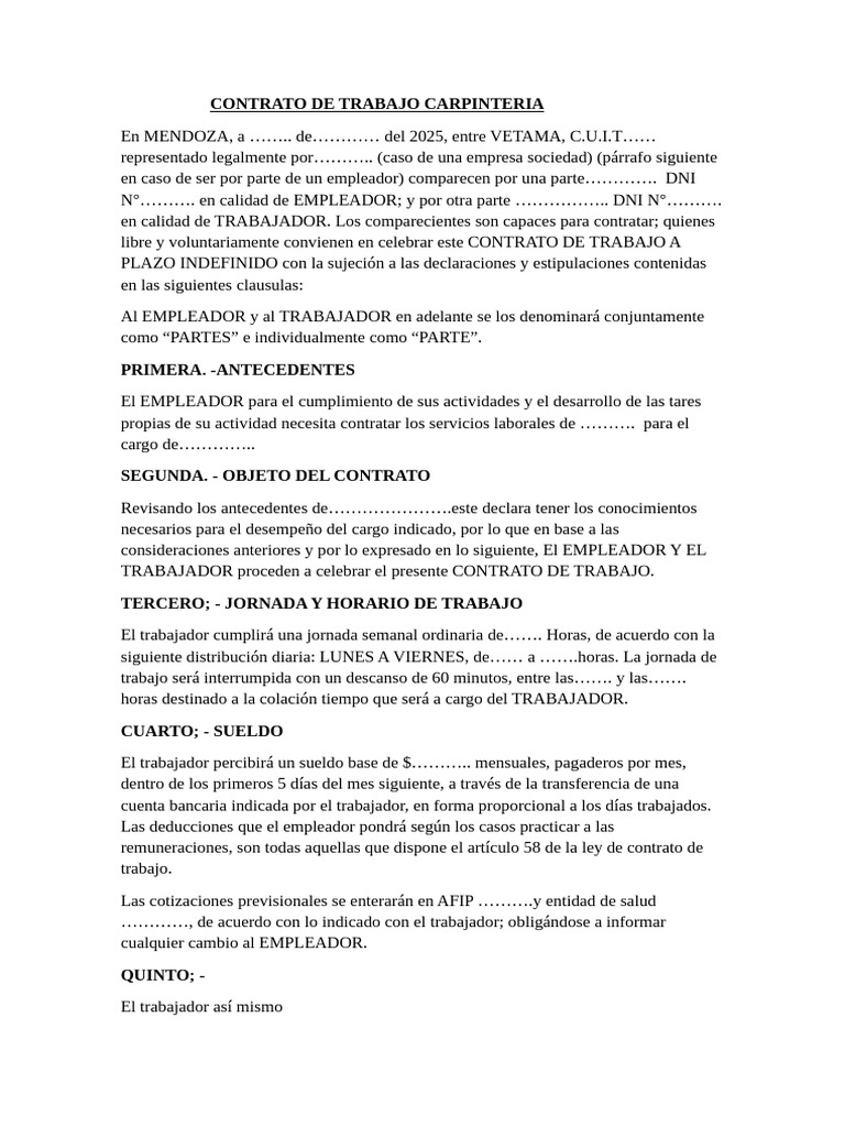 Modelo de Contrato Laboral Indefinido | PDF