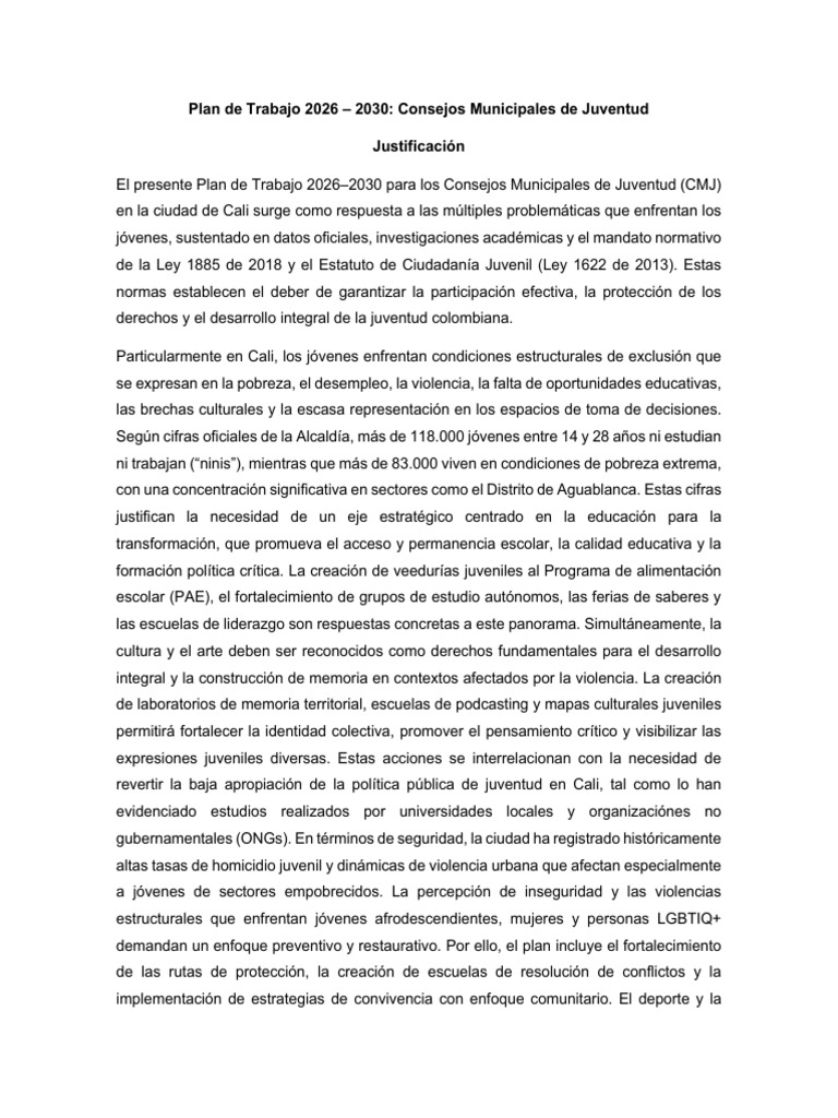 Plan de Trabajo CMJ | PDF | Juventud | Inclusión (Educación)