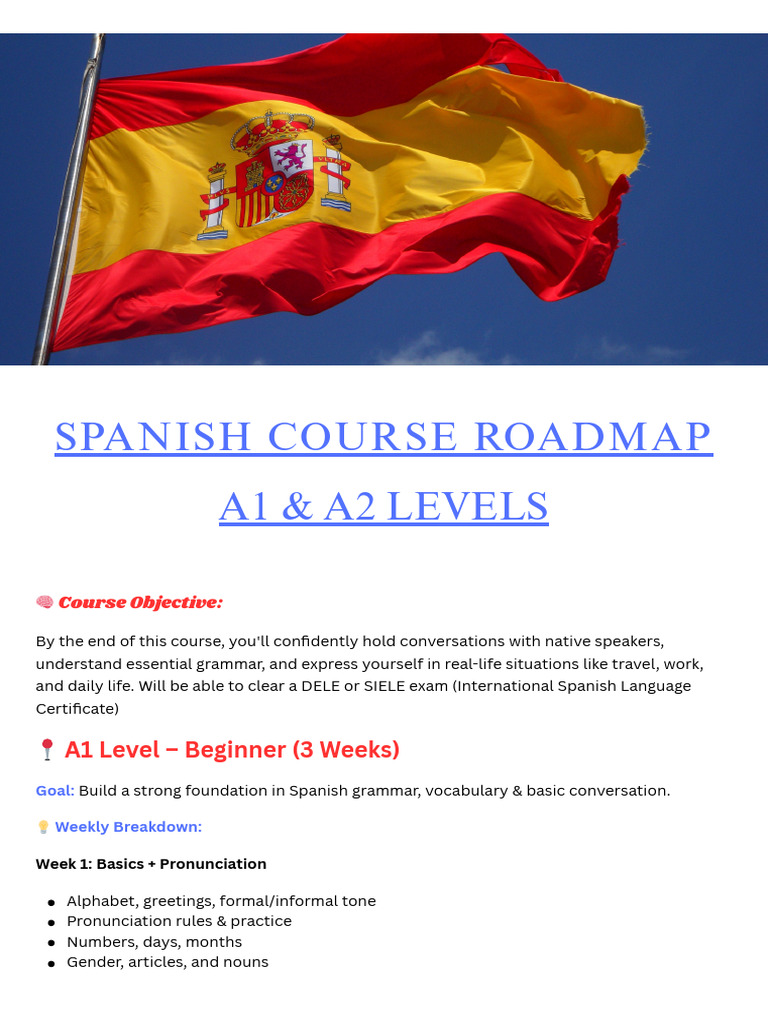 Spanish Course Roadmap: A1 & A2 Levels | PDF | Verb | Spanish Language
