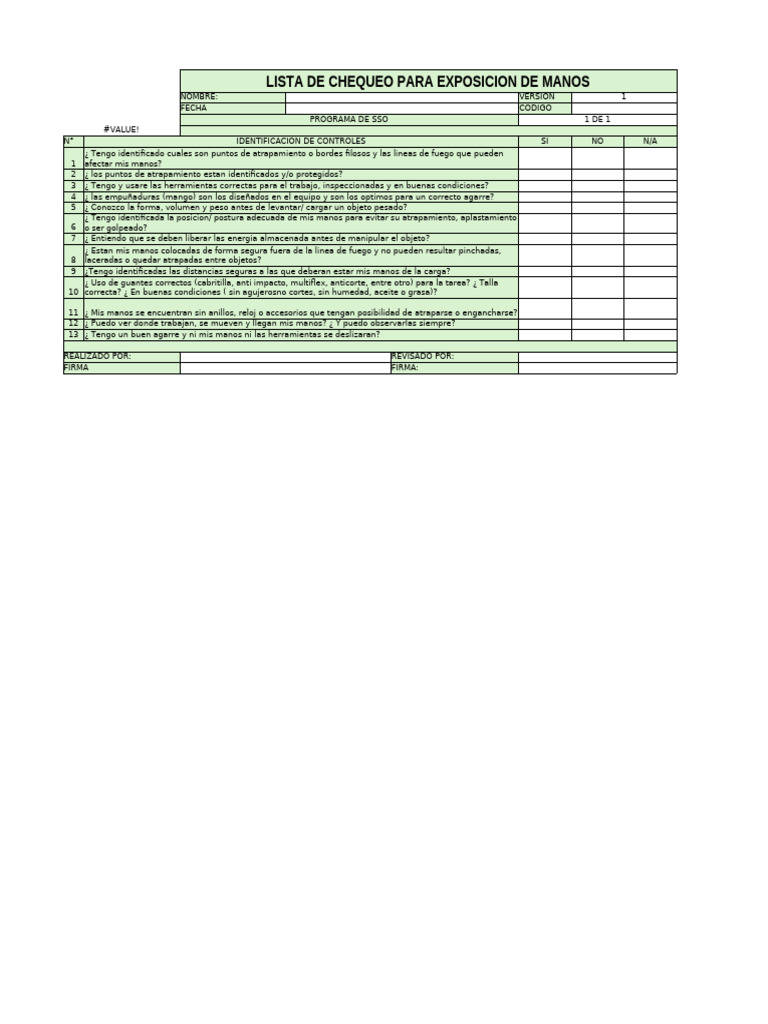 Lista de Chequeo Exposicion de Manos | PDF
