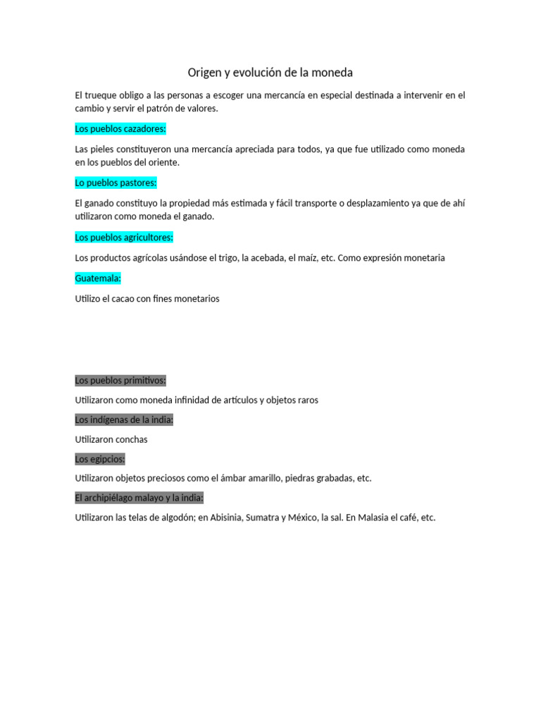 Origen y Evolución de La Moneda | PDF