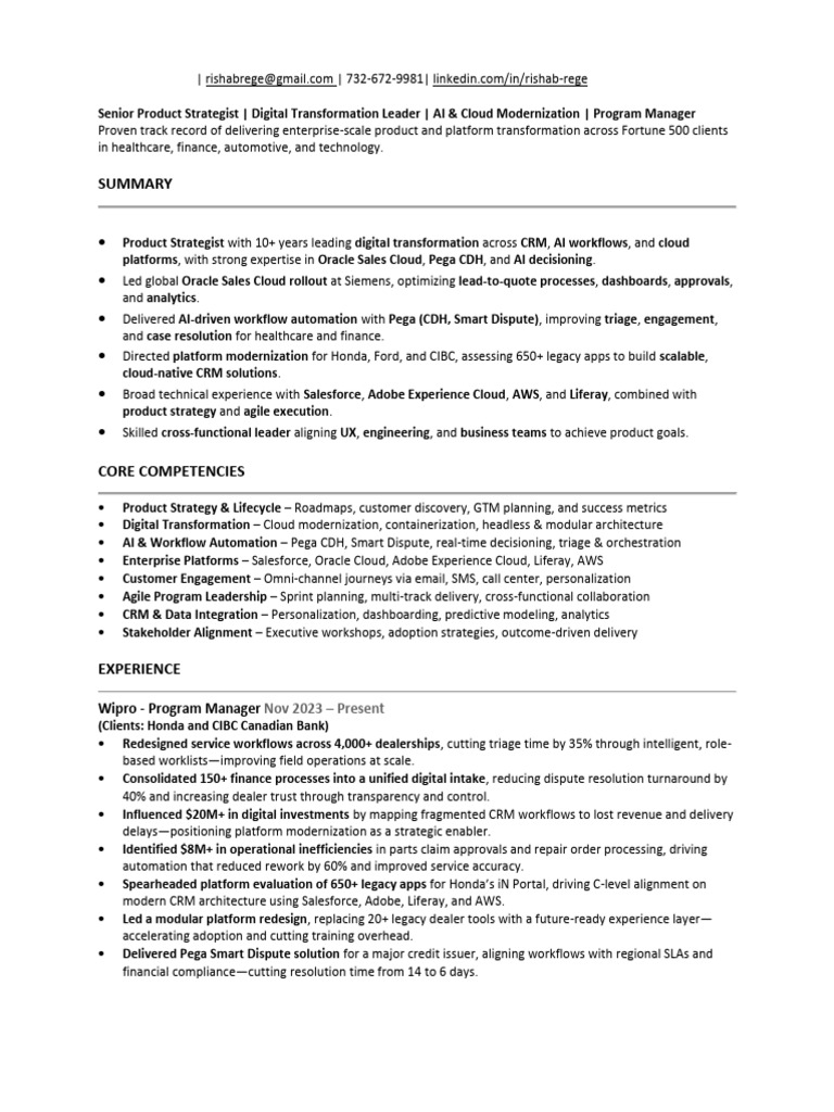 SeniorPM RishabRege 2025.PDF | PDF | Customer Relationship Management ...