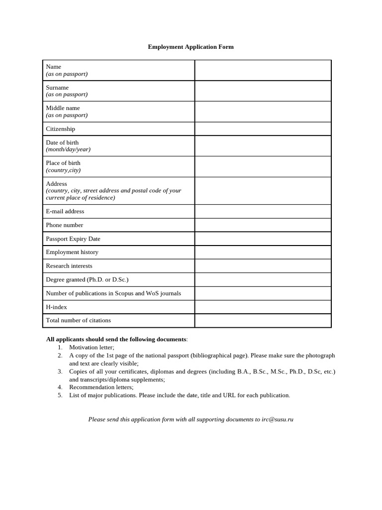 Employment Application Form | PDF