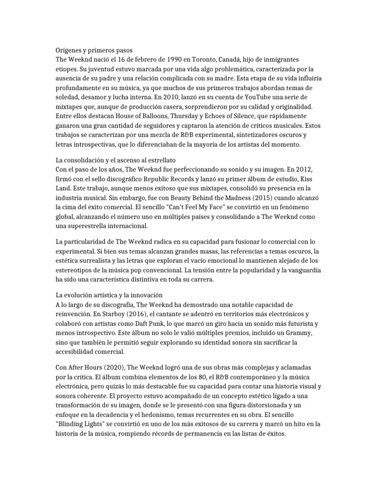 The Weeknd Biografia | PDF | Musica Popular | Música grabada
