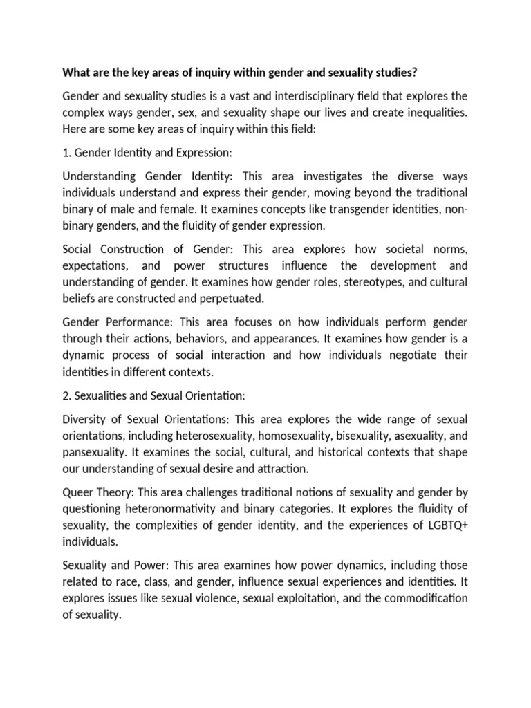 What Are The Key Areas of Inquiry Within Gender and Sexuality Studies ...