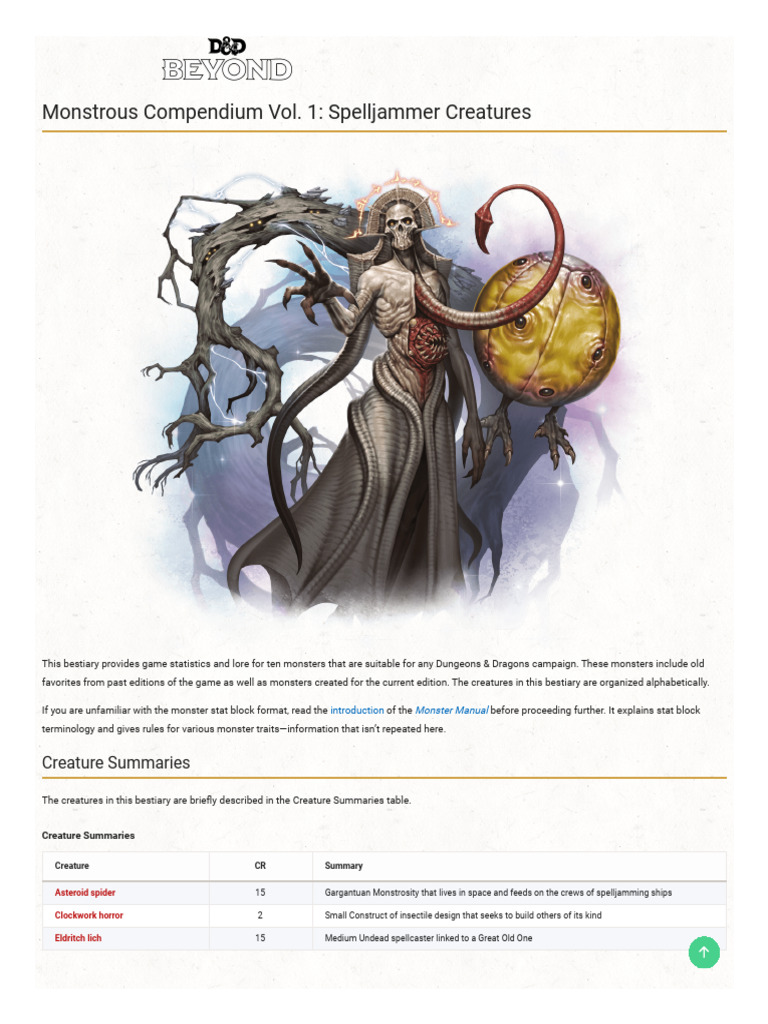 Spelljammer Creatures - Monstrous Compendium Volume One - Spelljammer ...