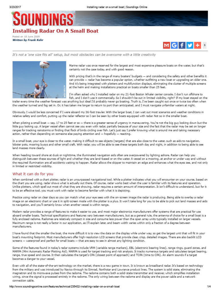 Installing Radar on Small Boats | PDF | Radar