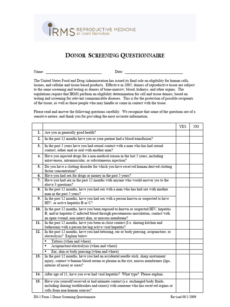 FDA Donor Questionnaire | PDF | Menstruation | Birth Control