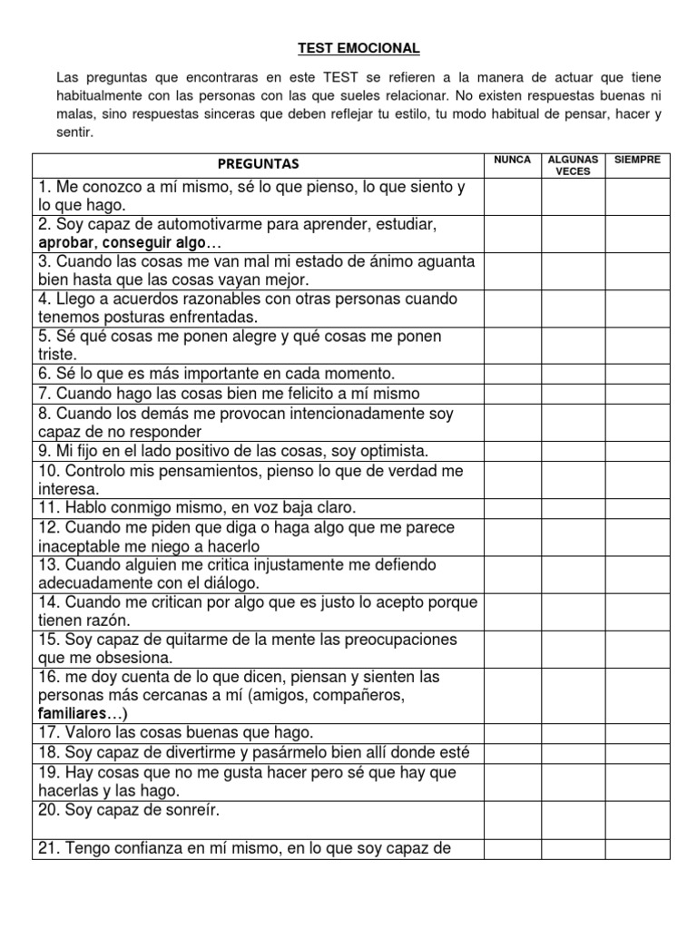 Test Emocional | PDF | Inteligencia emocional | Las emociones