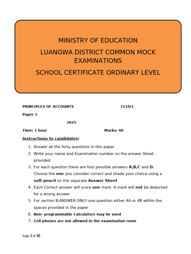 Principles of Accounts Paper 1 | PDF | Debits And Credits | Bookkeeping