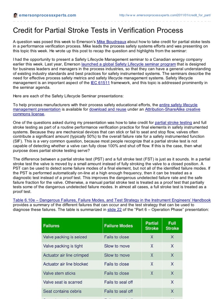 Credit For Partial Stroke Tests in Verification Process | PDF | Systems ...