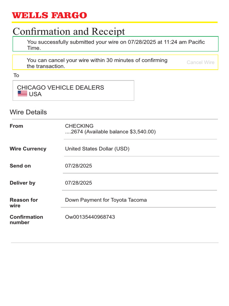 ICICI FastTag Wire Transfer Receipt | PDF