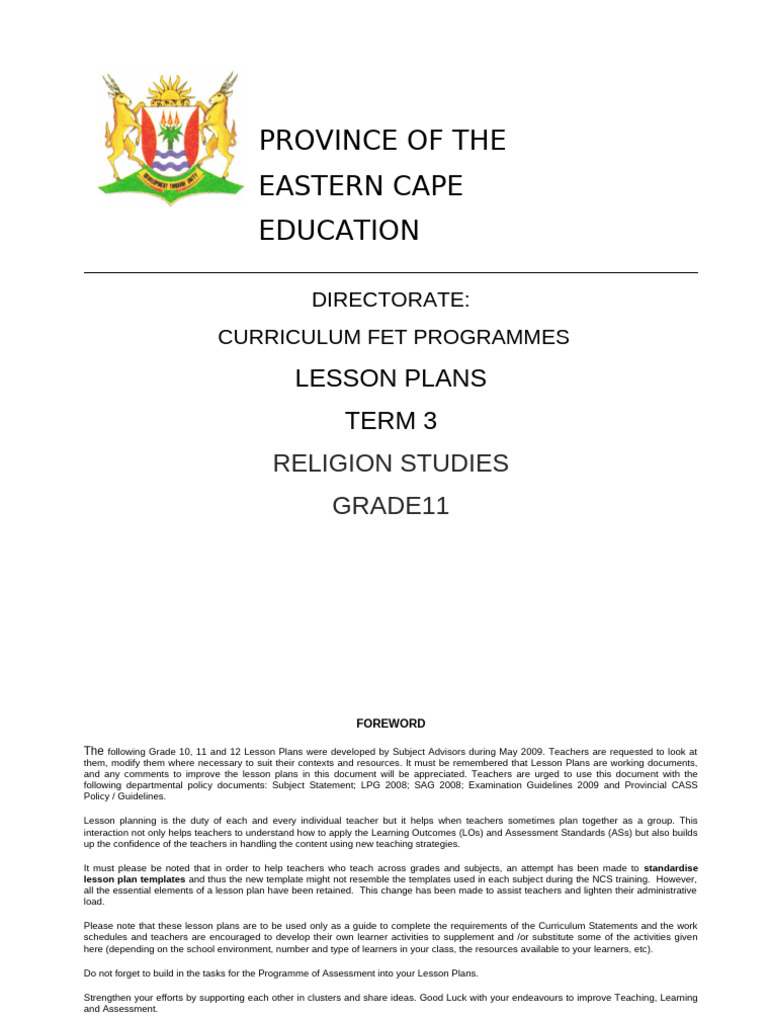 Grade 11 Lesson Plan Term 3 | PDF | Lesson Plan | Teachers