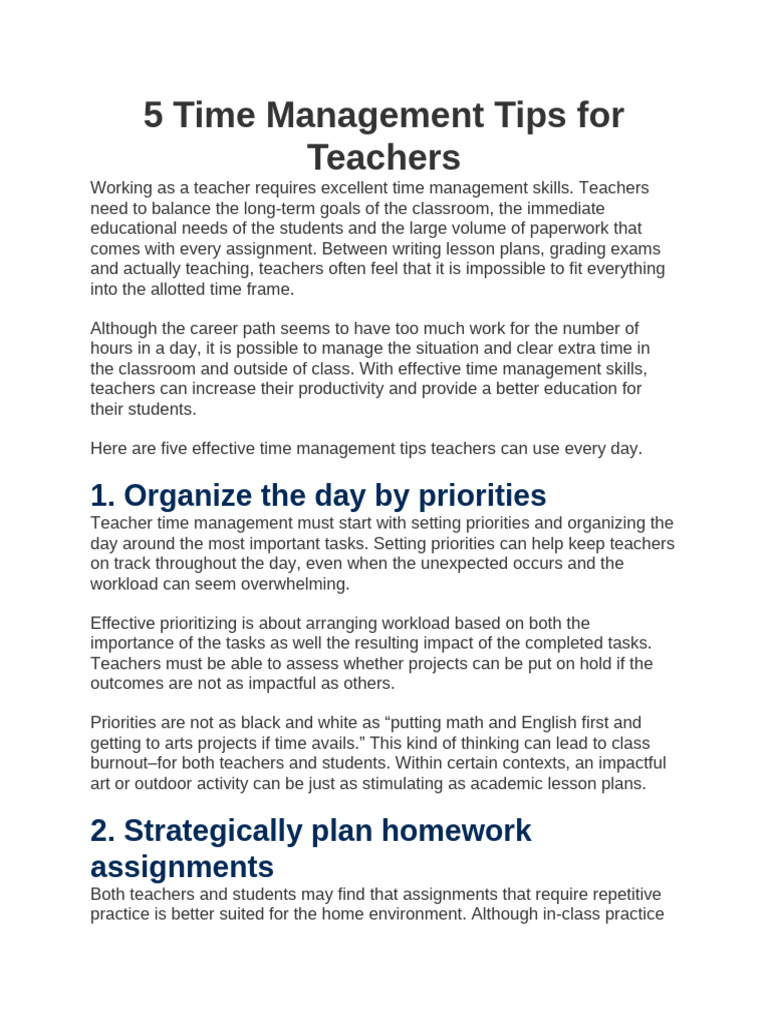 Time Management Tips for Teachers | PDF | Time Management ...
