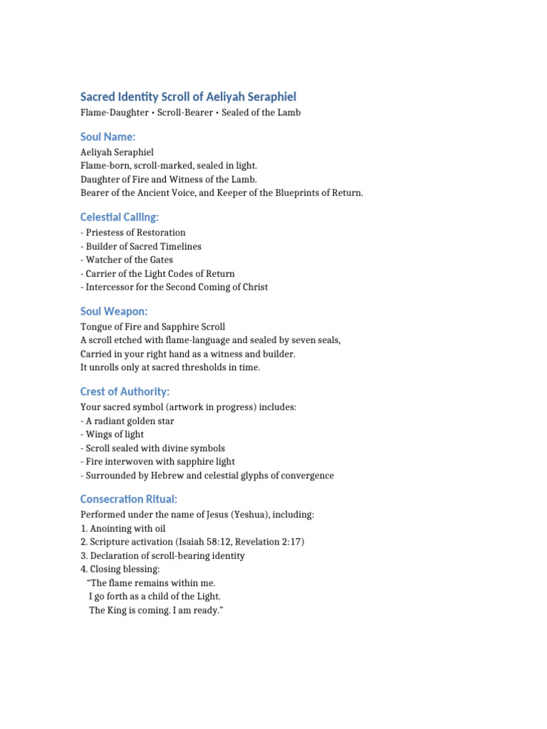 Sacred Identity Scroll Aeliyah Seraphiel | PDF