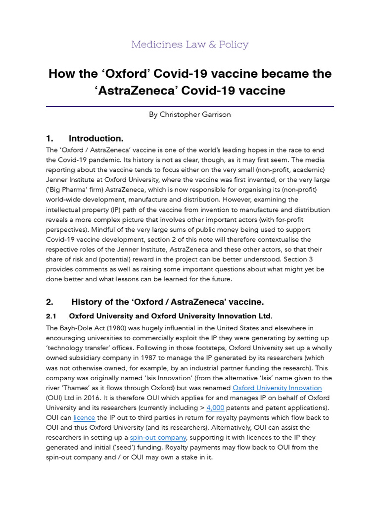 How The Oxford Covid 19 Vaccine Became The AstraZeneca Covid 19 Vaccine Final | PDF | Vaccines ...