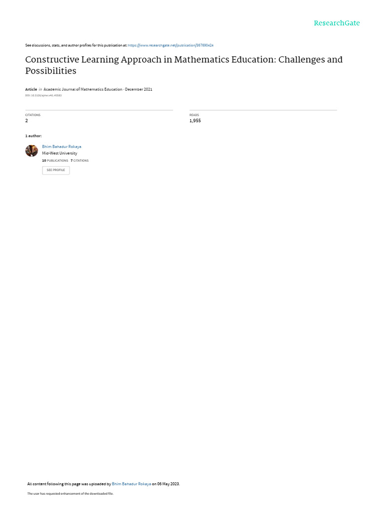 Constructive Learning Approach in Mathematics Educ | PDF ...