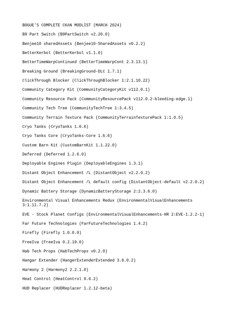 Bogue S Ksp Modlist March 2024 Pdf Outer Space Spaceflight