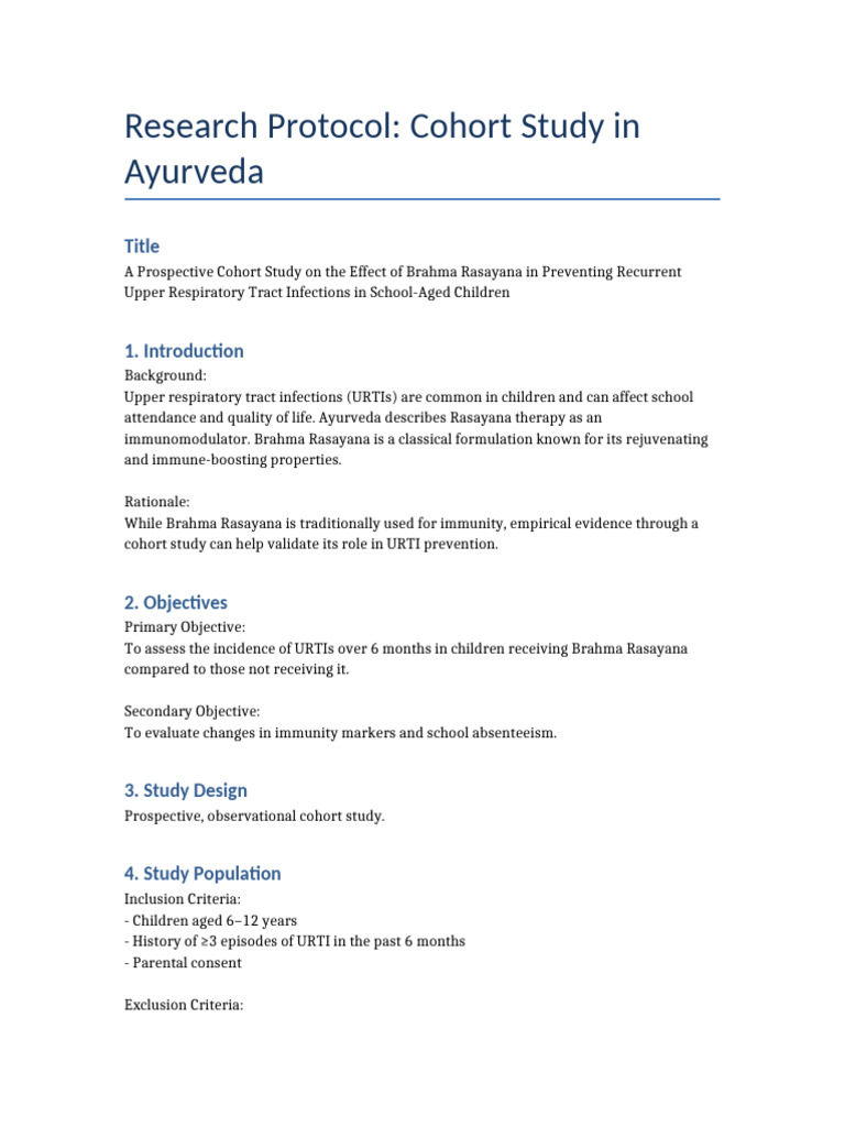 Cohort Study Ayurveda Protocol | PDF | Cohort Study | Medical Specialties