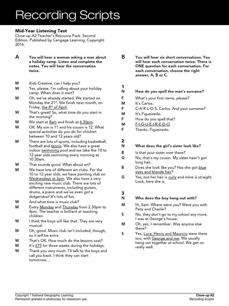 A2 Mid-Year and End-Of-Year Recording Script | PDF