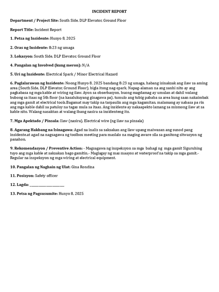 Updated Incident Report Template Gina Rondina (1) .Docx 20250608 100054 0000 | PDF
