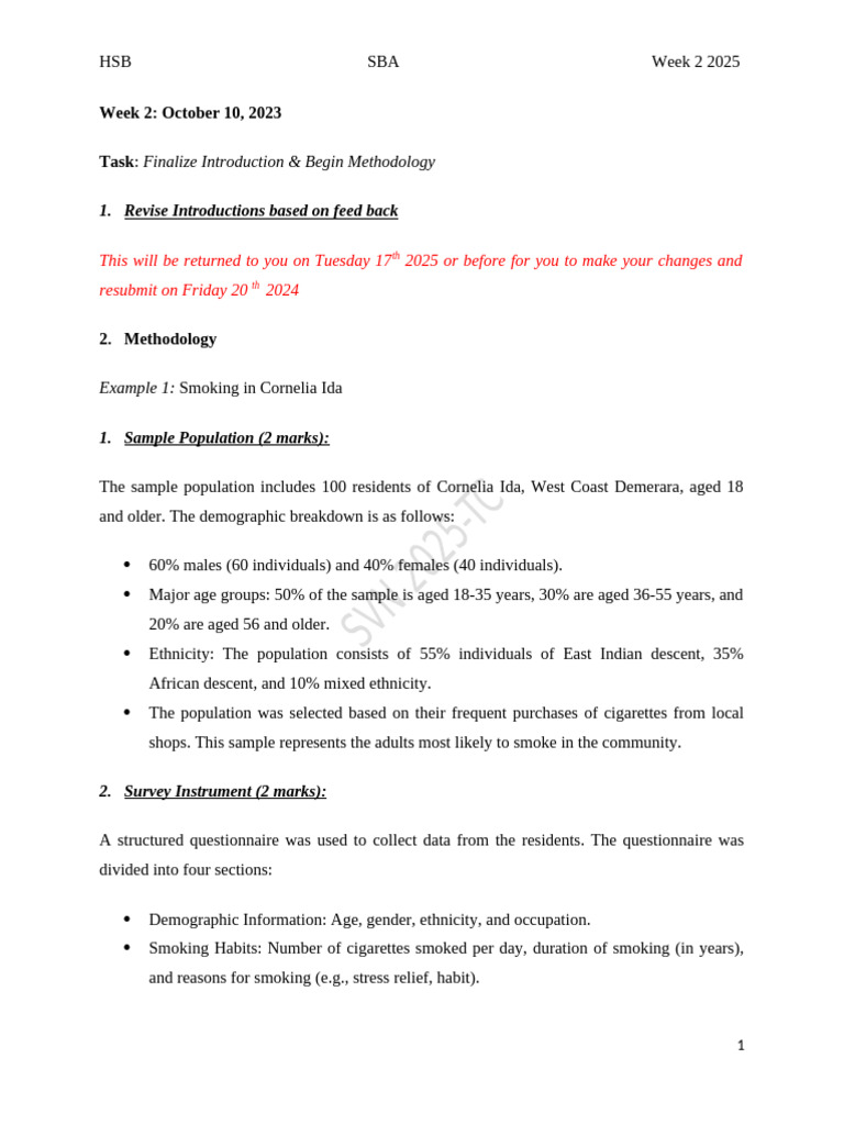 Week 2 - Finalize Introduction & Begin Methodology and Samples-2025 ...
