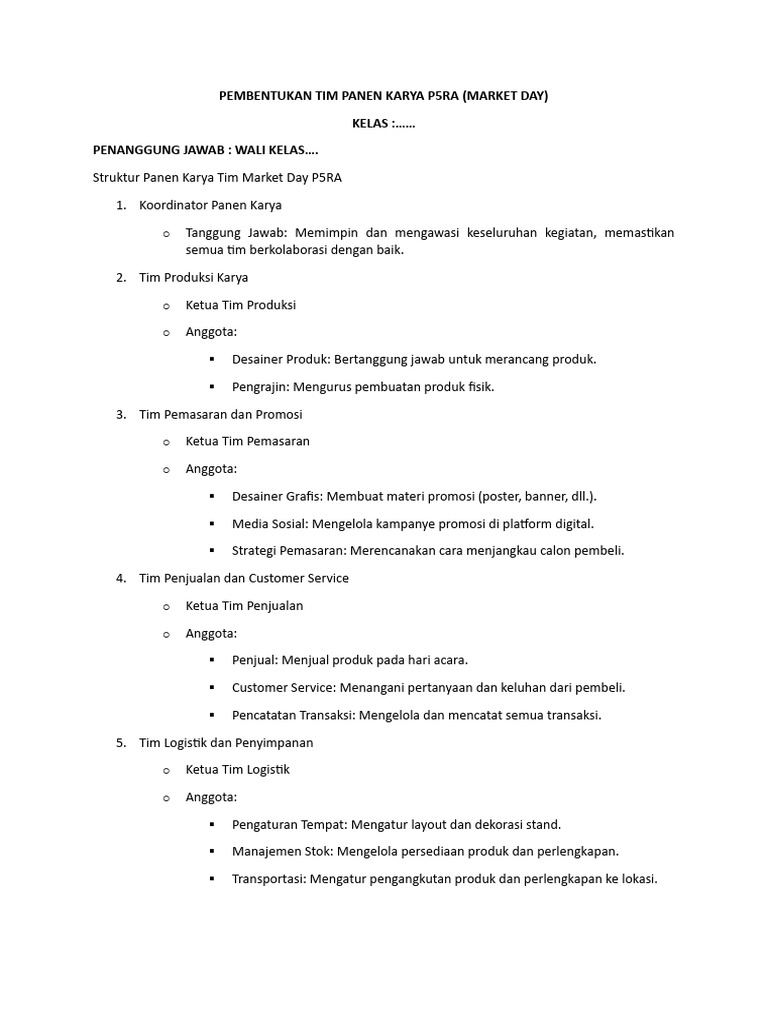 Struktur Tim Panen Karya P5RA | PDF