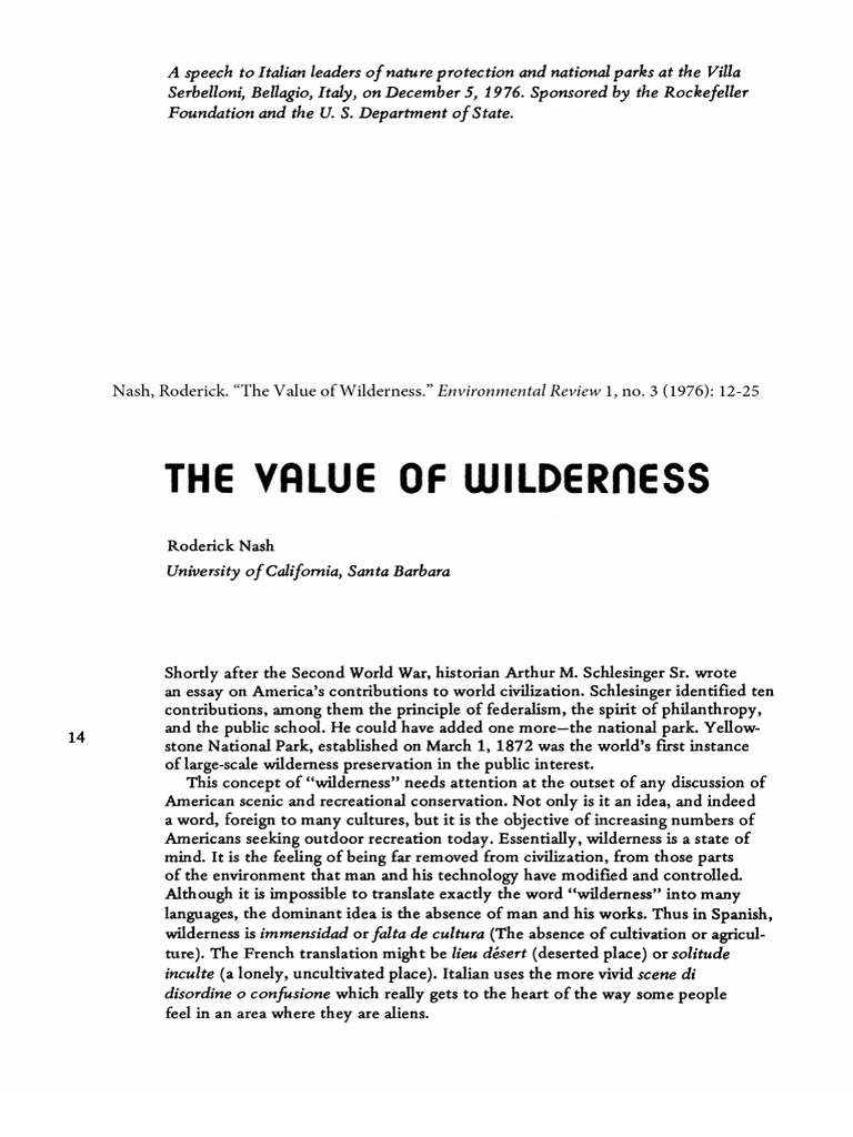 The Value of Wilderness in America | PDF | Wilderness | Nature